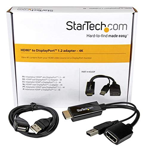 StarTech.com 4K 30Hz HDMI to DisplayPort Video Adapter w/ USB Power - 6 in - HDMI 1.4 (Male) to DP 1.2 (Female) Active Monitor Converter (HD2DP), Black
