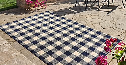 Garland Rug Country Living Buffalo Plaid 5 Ft. x 7 Ft. Indoor/Outdoor Area Rug Navy/Ivory