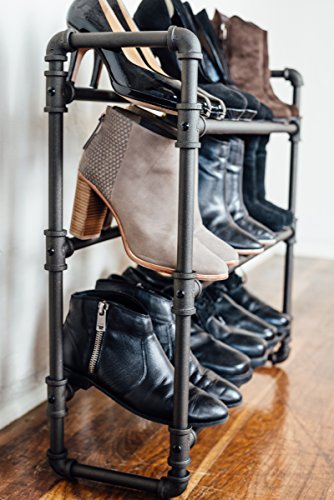Real Home Innovations Modern Industrial Style 3 Tier Shoe Rack, 26.2β W x 8.2β D x 24βH, Satin Pewter