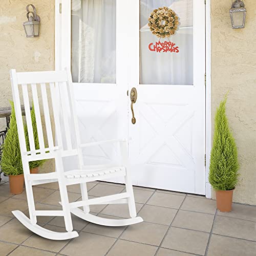 VINGLI Wood Rocking Chairs Relaxing Rocker Real Wood High Back Seat for Deck, Garden, Backyard, Porch, Indoor or Outdoor Use, White