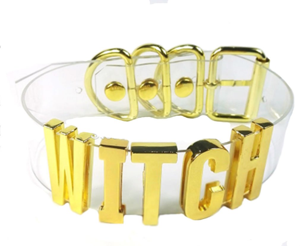 AccessCube Customized Choker Collar Necklace PU Leather Custom Personalized Name Choker Custom Name Necklace Women (Transparent/Gold)