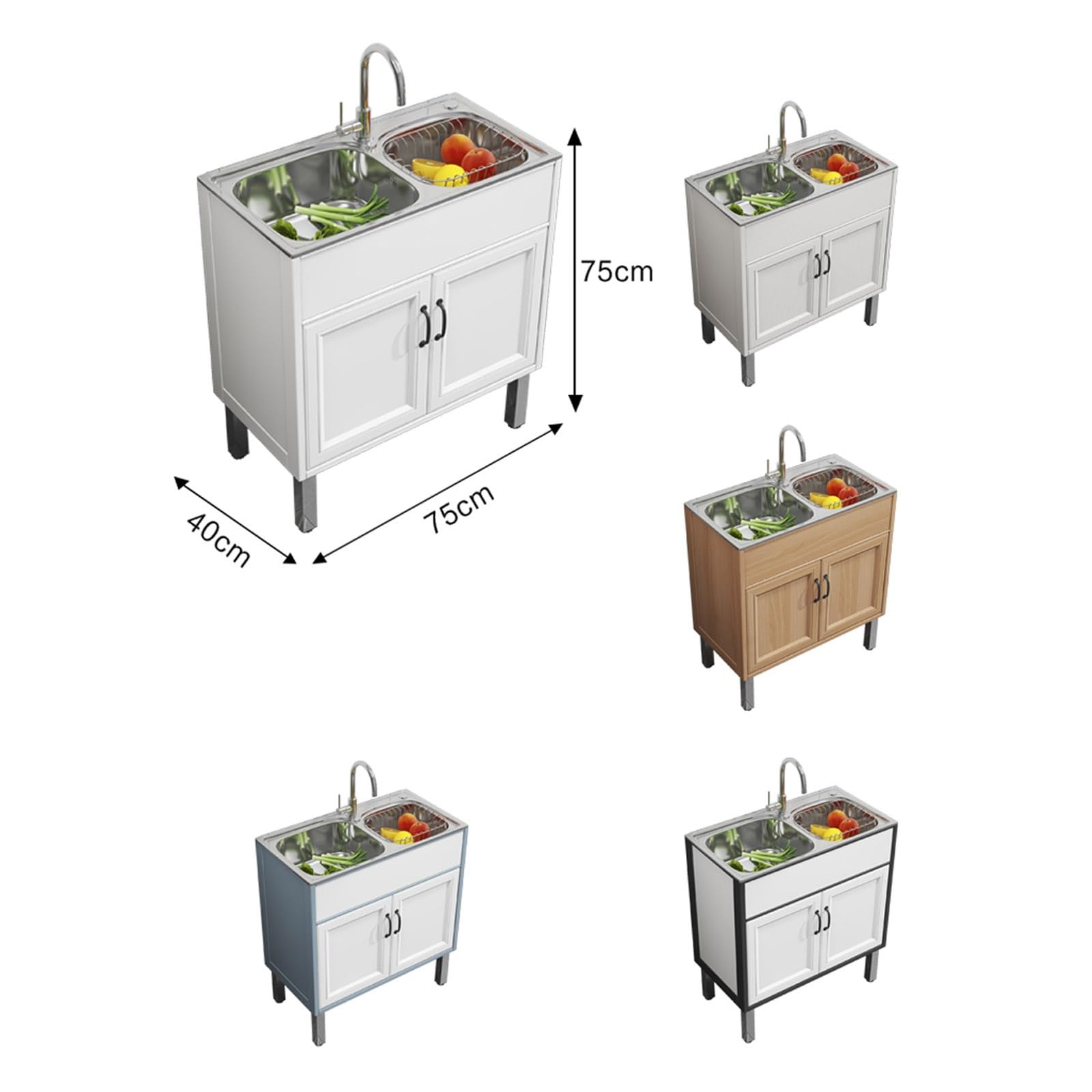 Kitchen Sink Cabinet With Cabinet,Commercial Sink Kitchen,Commercial/Industrial Sink With Cold And Hot Faucet For Small Space Basement Small Rv Business Restaurant ( Color : A , Size : 75*40*75cm )