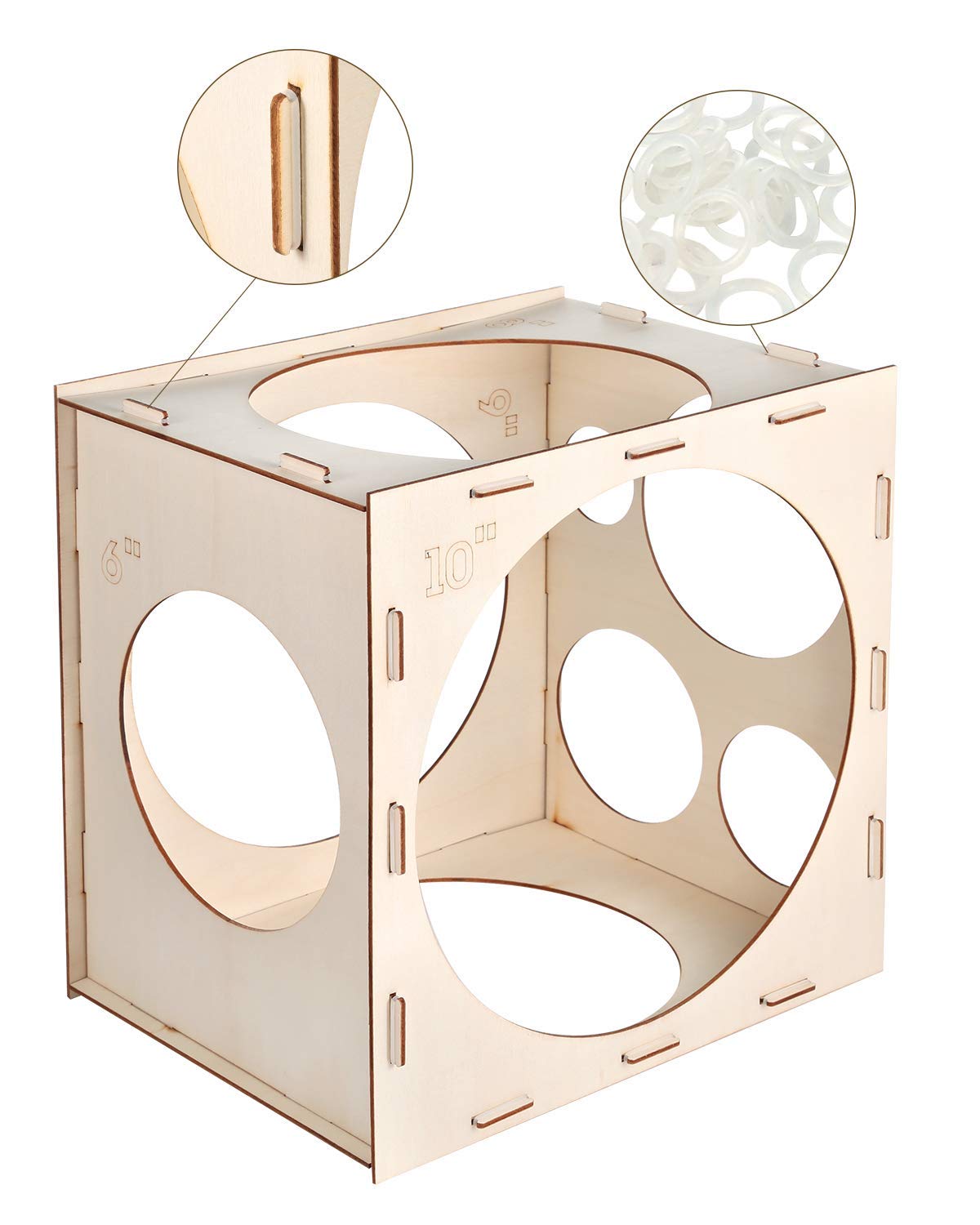 Aoibrloy Wood Balloon Sizer Box Cube, Balloon Size Measurement Tool for Creating Balloon Arches, Balloon Decoration and Balloon Column Stand (9 Holes)