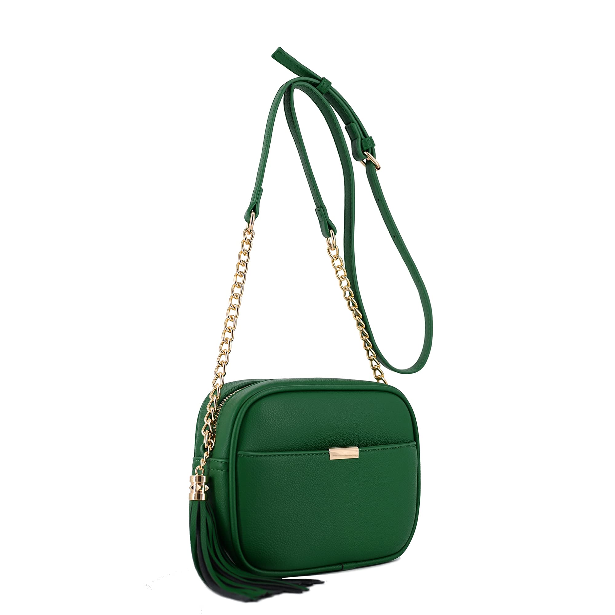 V+BENIE Tassel Small Crossbody Bag with Chain Strap Small Purse Handbags for Women, Camera Bag Kelly Green