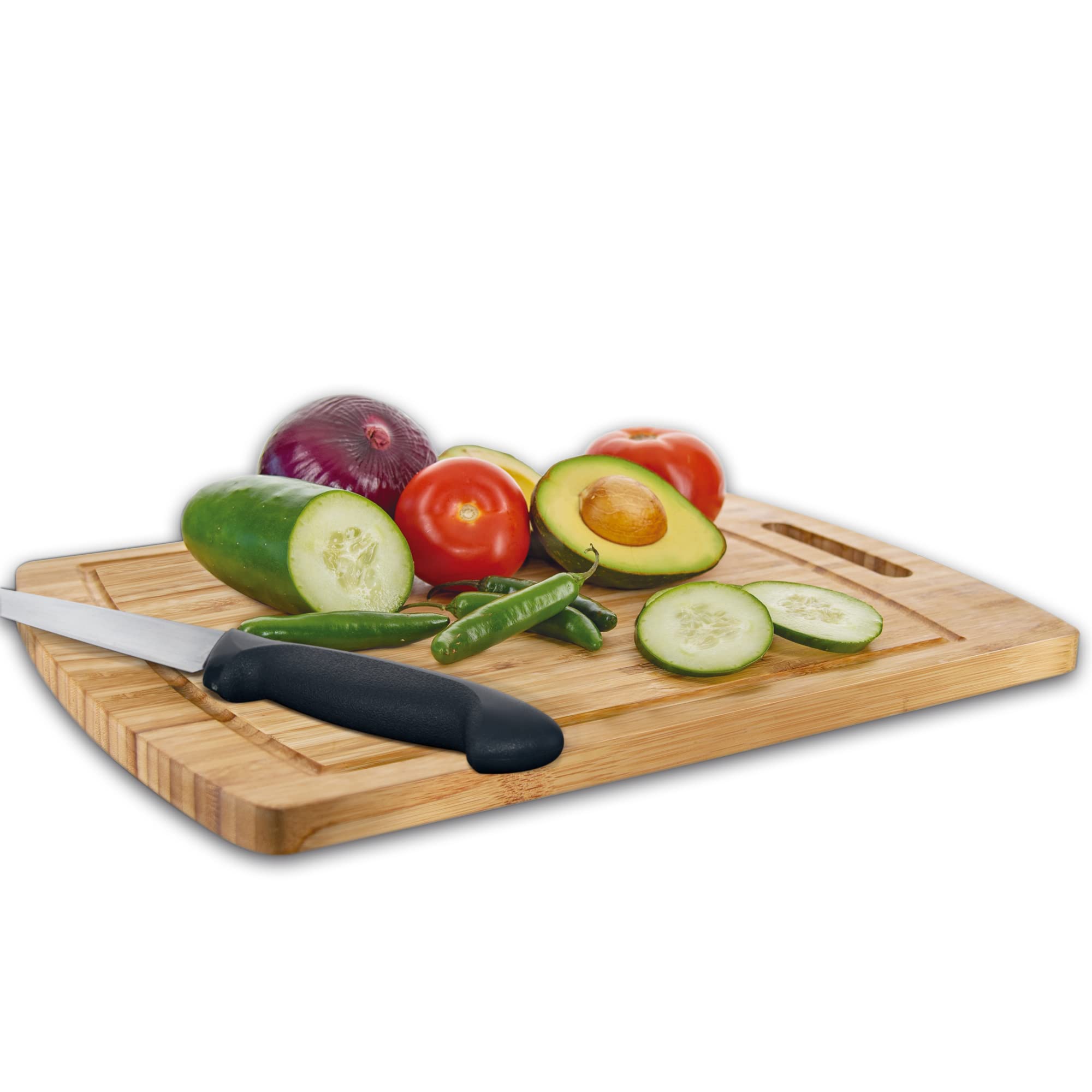 Bamboo Cutting Board for Kitchen with Juice Groove β Thick Chopping Wooden Board for Vegetables, Fruits, Meat, Cheeses and More (With Handle)