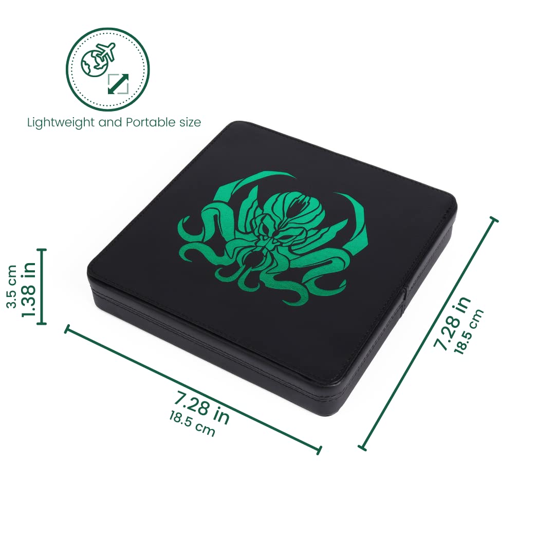Guarida Dice - 7" Rolling Dice Tray with Strong Magnetic Lid and Rolling Surface - Ample Storage and Case Organizer for All Your Dice and Minis! Perfect for DND or Any Dice RPG Games - Green Cthulhu