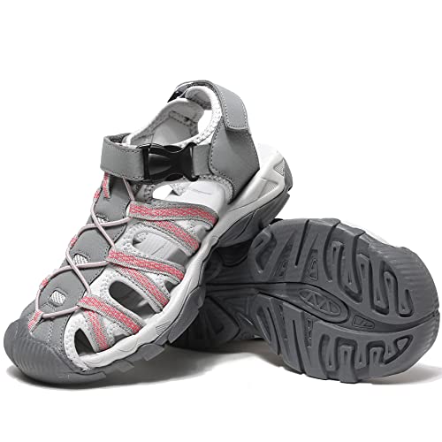 Anbenser Womens Athletic Outdoor Sandals Closed Toe Lightweight Adjustable Sport Hiking Sandals Non Slip Durable Greypink size 8