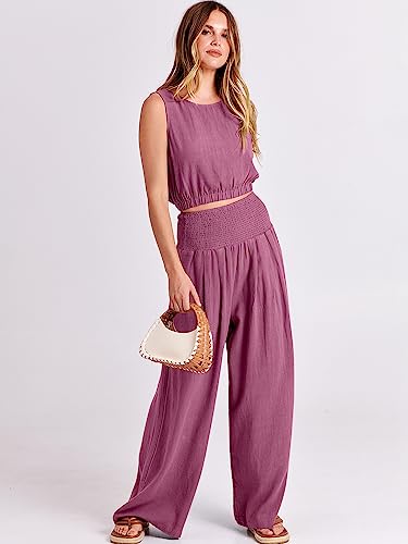ANRABESS Women's 2 Piece Linen Lounge Set Casual Matching Pants Jumpsuit Summer Beach Travel Vacation Trendy Outfits X-Large