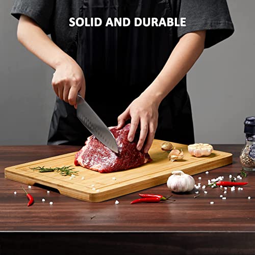 Bamboo Cutting Board Set, Wood Cutting Boards for Kitchen, Chopping Board Set with Juice Groove, Heavy Duty Charcuterie Boards for Meat (Butcher Block) Cheese, Large Cutting Boards (5-Pieces)