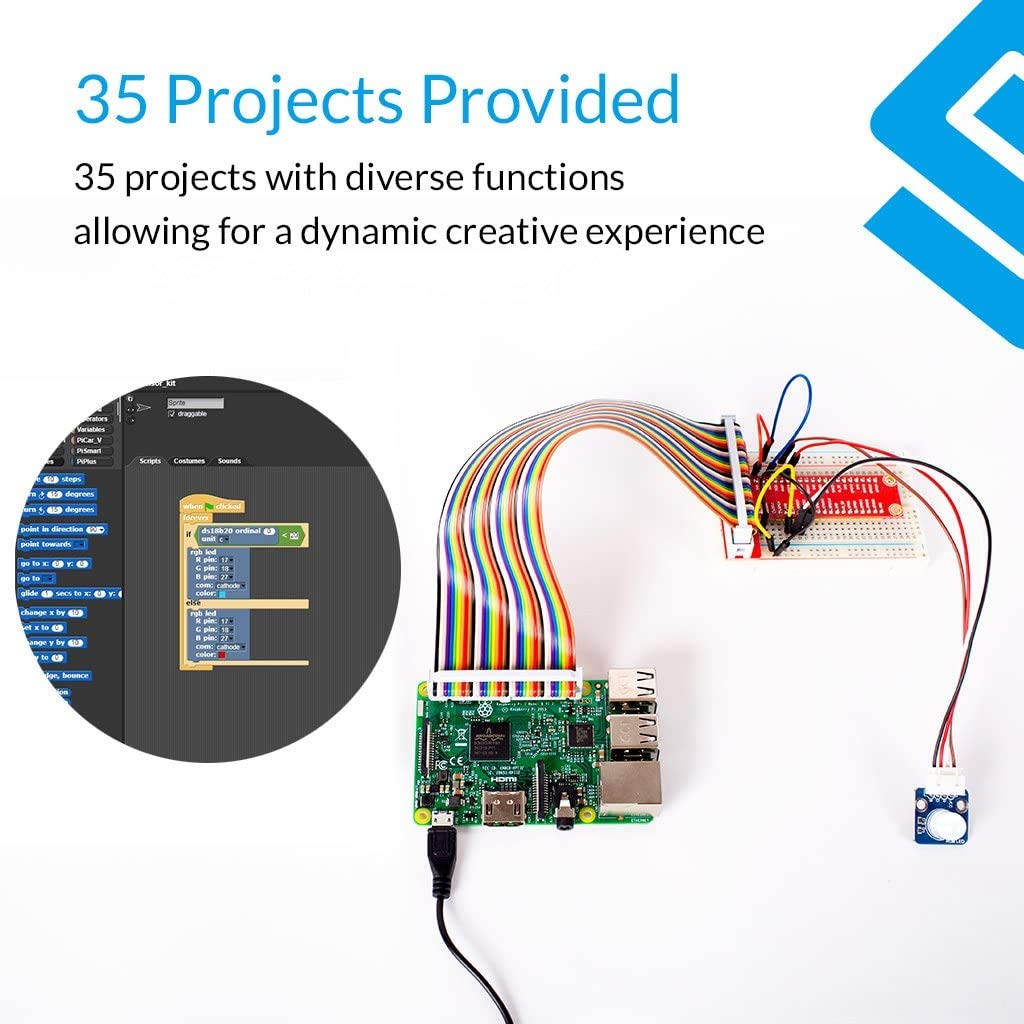 SunFounder 37 Modules Sensor Kit V2.0 for Raspberry Pi 4B 3 Model B+ 3B 2B B+ A+ Zero, GPIO Extension Board Jump Wires
