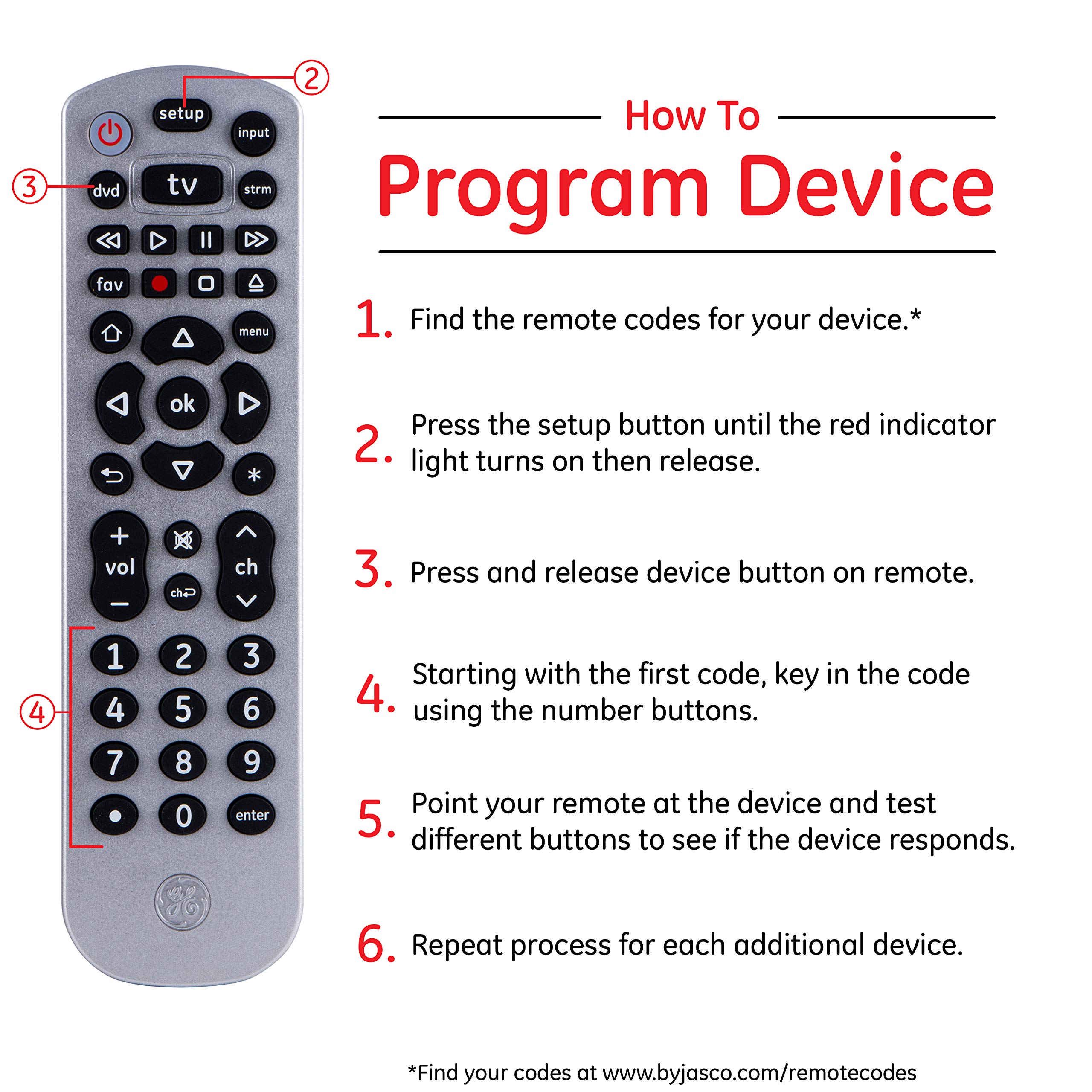 GE Universal Remote Control for Samsung, Vizio, Lg, Sony, Sharp, Roku, Apple TV, TLC, Panasonic, Smart TVs, Streaming Players, Blu-Ray, DVD, 3-Device, Silver, 34928