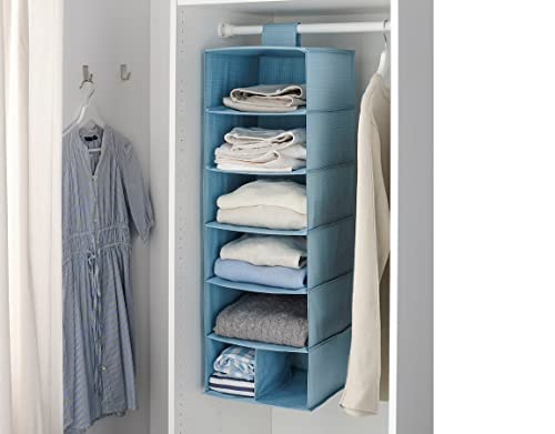 Ikea Stuk Heavy Duty 7 Compartment Clothes Storage Shelves (Light Turquoise 11 ¾x11 ¾x35 ½, 30x30x90 cm), Foldable Hanging Closet Organizer Polyester