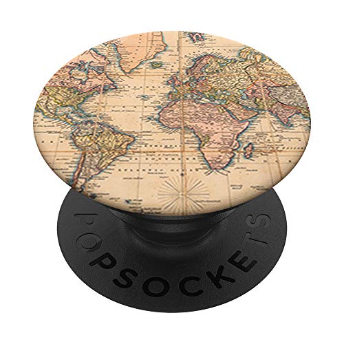 Vintage Travel World Map Design Travel Globe Background PopSockets Swappable PopGrip