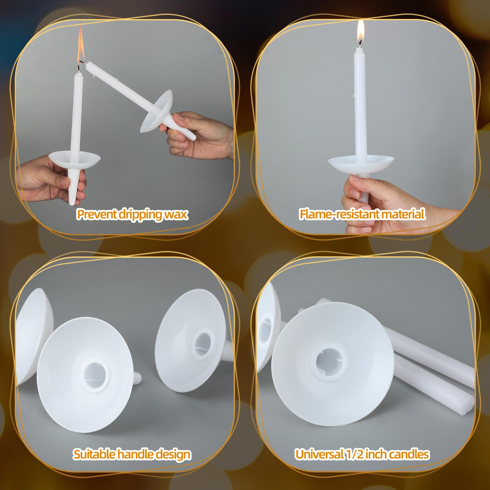 MTLEE 100 Sets Bulk Church Candles with Plastic Candle Drips Candlelight Service White Vigil Candles and Candle Holder Protectors for Christmas Memorial Wedding Party Candles