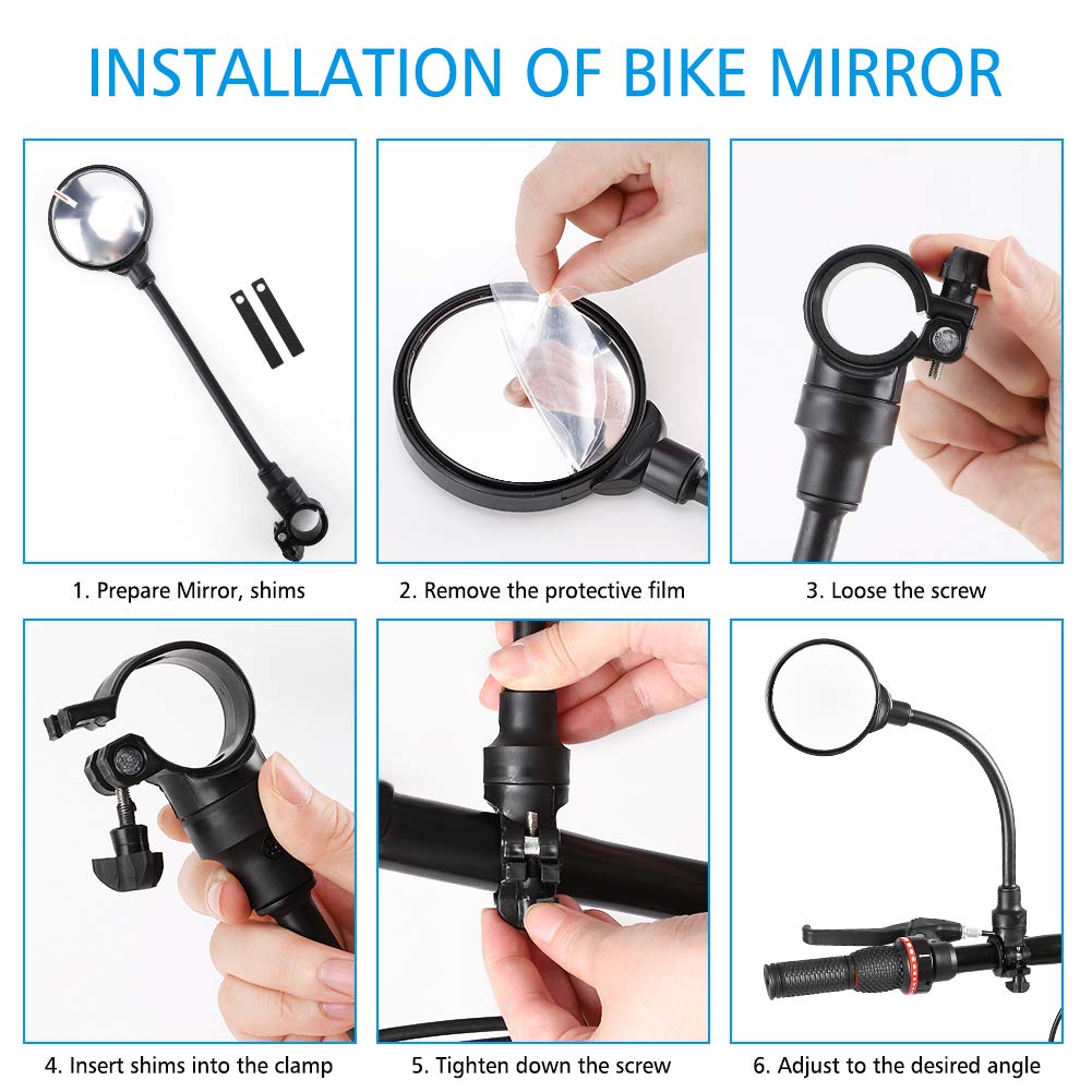 Accmor Bike Mirror Handlebar Mount, Adjustable Rotatable Bicycle Rear View Glass Mirror, Wide Angle Acrylic Convex Safety Mirror for Mountain Road Bike Bicycle