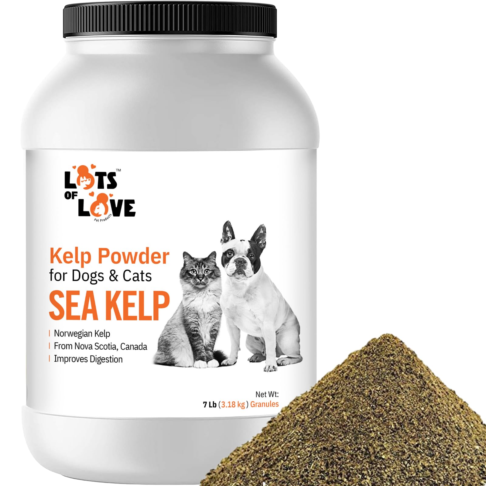 Organic Sea Kelp Powder for Dogs (7 Pounds, 3.2 KG), Iodine for Dog, Thyroid Support for Dog & Cat, Norwegian Kelp Dog Powder Supplement by Lots of Love
