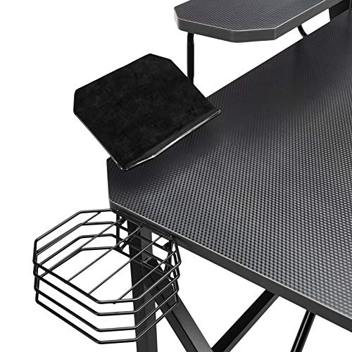 Amazon Basics Rectangular Gaming Computer Desk With Storage For Controller, Headphone & Speaker, Black, 23.4" D x 51" W x 35.9" H