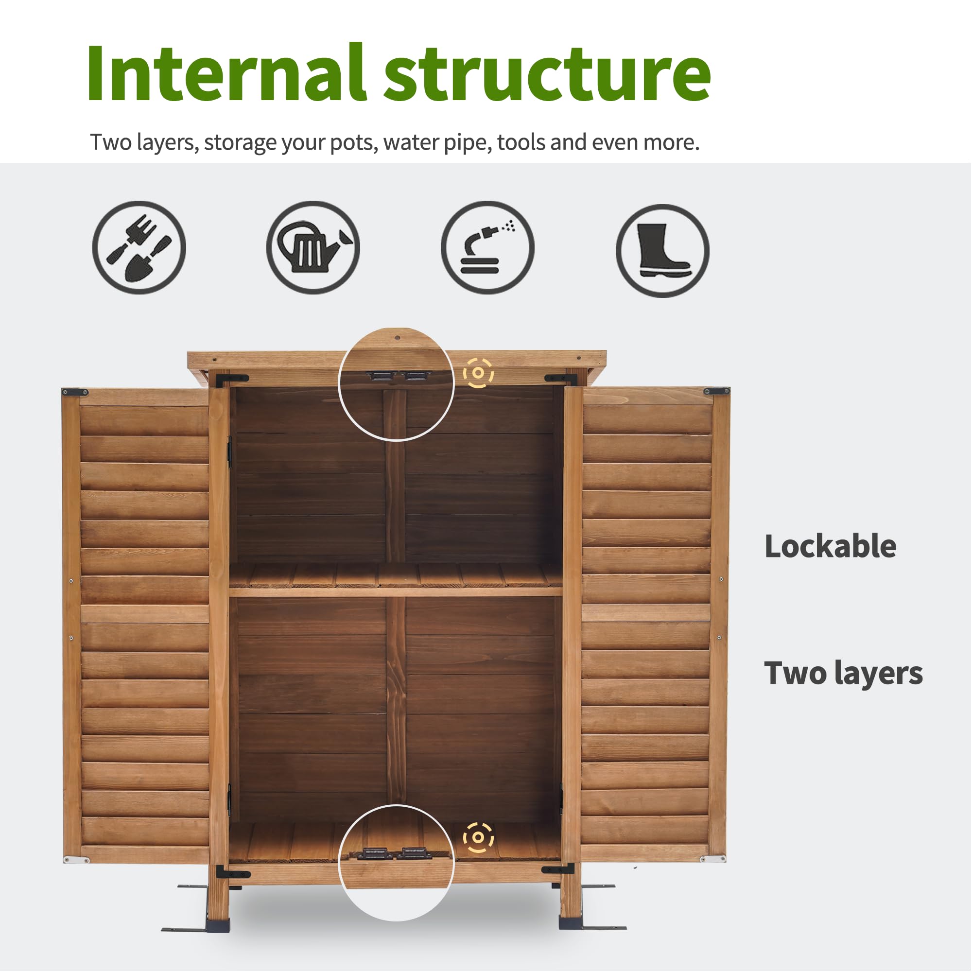 MCombo Outdoor Wood Storage Cabinet, Small Size Garden Wooden Tool Shed with Double Doors, Outside Tools Cabinet for Backyard (24.6”x 18.3”x38.2”) 0985 (Yellow)