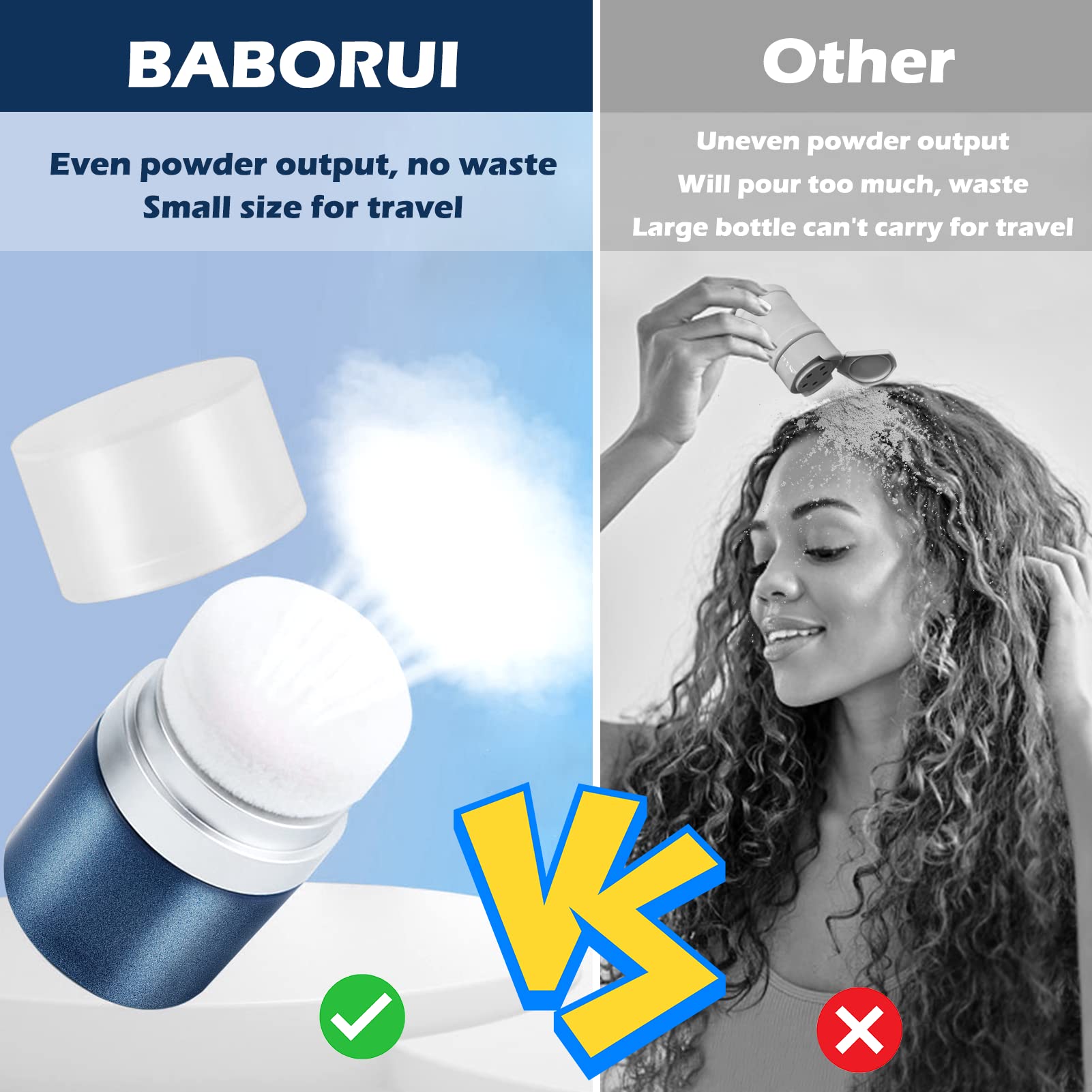 BABORUI Travel Size Dry Shampoo Empty Bottles, Mini Powder Puffer Bottle, Powder Dry Shampoo Refillable Travel Bottles, Reusable TSA Approved Travel Bottles for Dry Shampoo