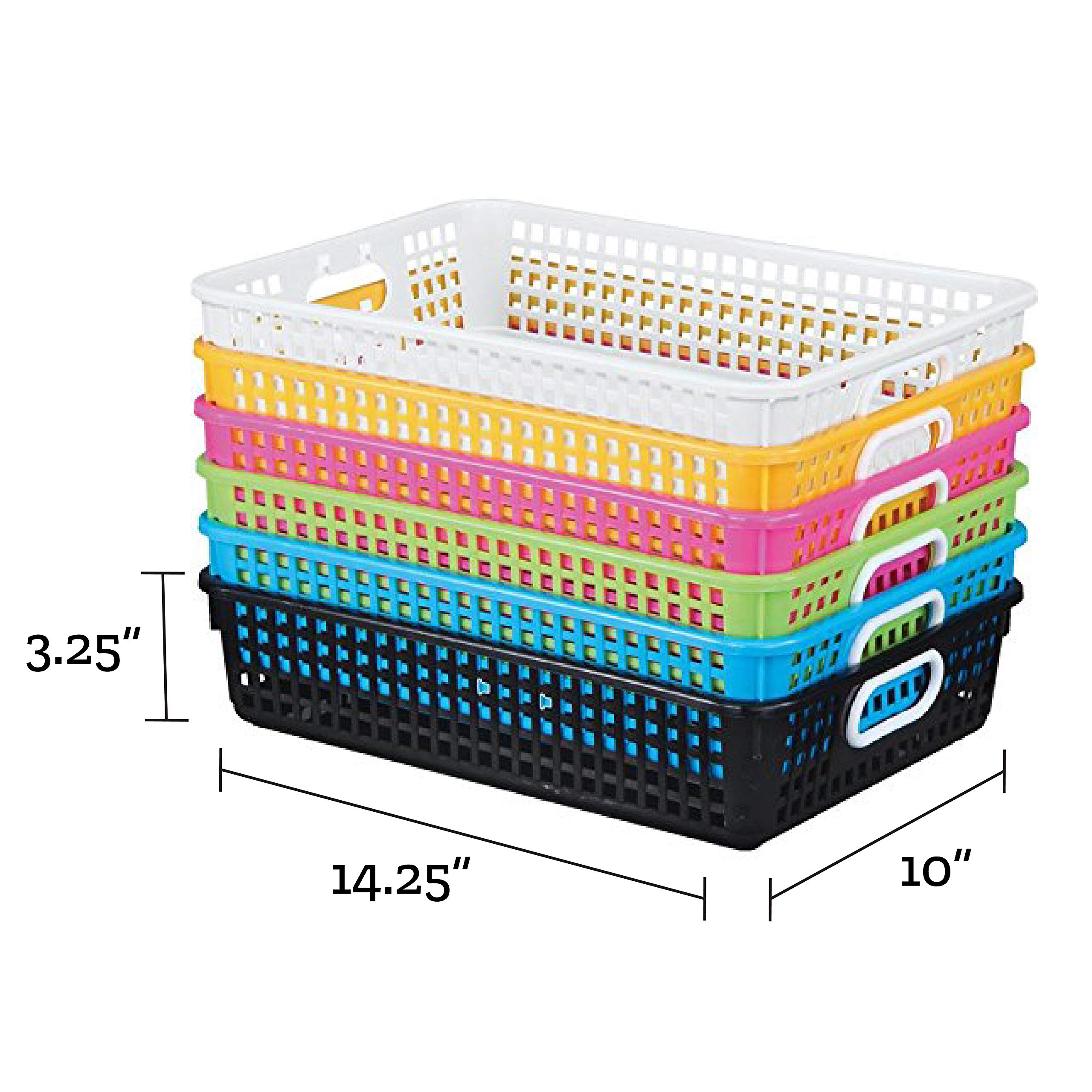 Really Good Stuff Plastic Desktop Paper Storage Baskets for Classroom or Home Use β 14βx10β Plastic Mesh Baskets Keep Papers Crease-Free and Secure β Blue Neon Baskets With White Handles (Set of 12)