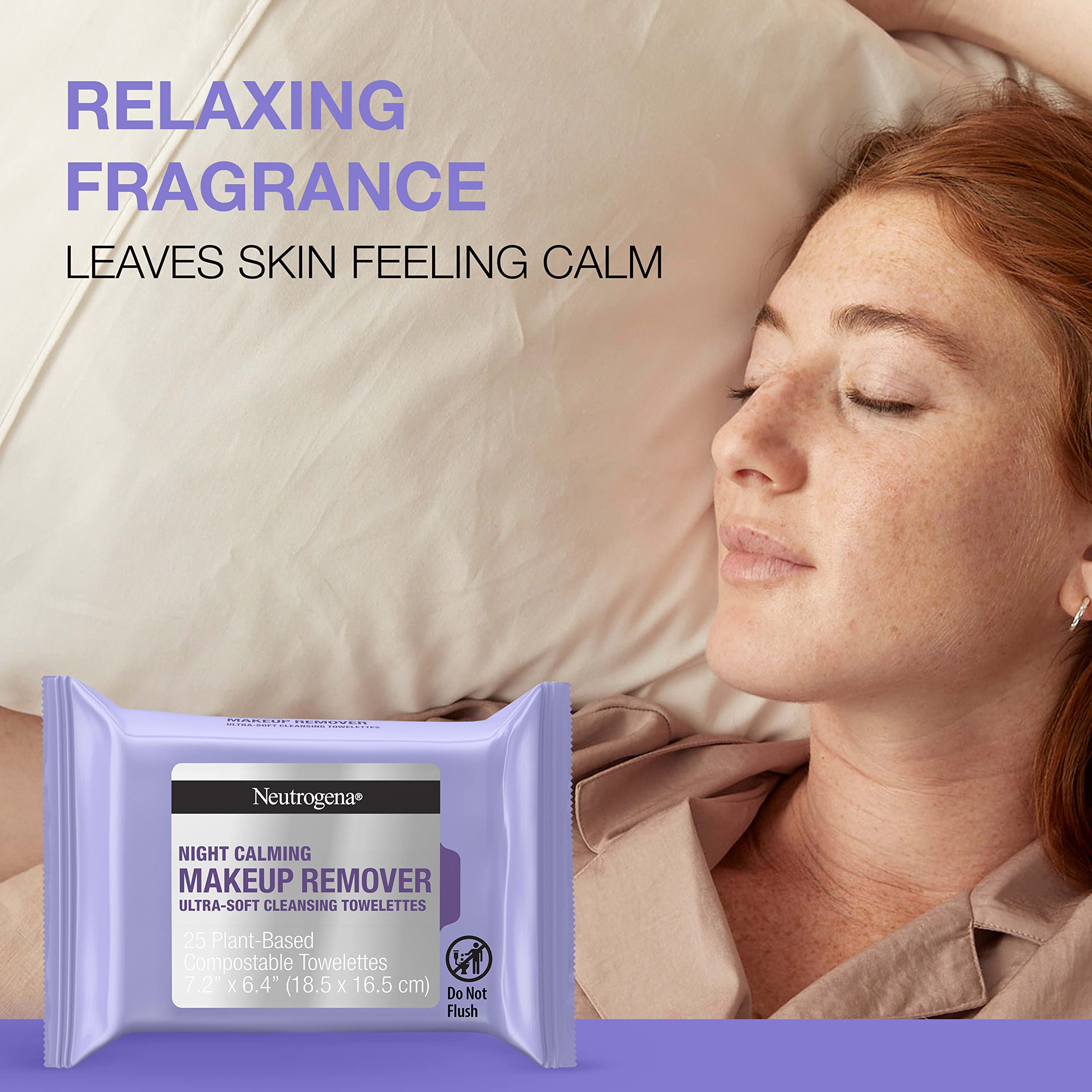 Neutrogena Makeup Remover Night Calming Cleansing Towelettes, Disposable Nighttime Face Wipes to Remove Dirt, Oil & Makeup, 25 ct