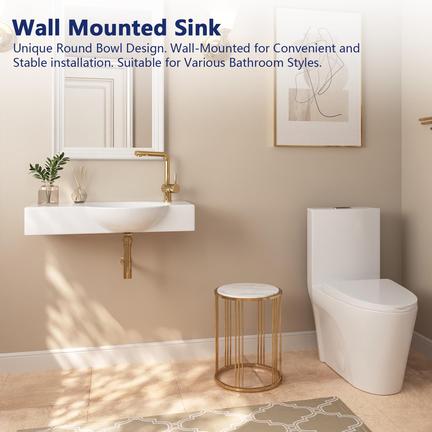 DeerValley Wall Mount Sink,30"x18" Bathroom Vessel Sink,White Ceramic Bathroom Sink,Wall Hung Sink with Right Side Faucet Mount