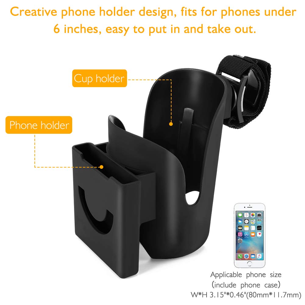 Accmor Stroller Cup Holder with Phone Holder, Bike Cup Holder, 2-in-1 Bottle Holder for Stroller, Bicycle, Wheelchair, Walker