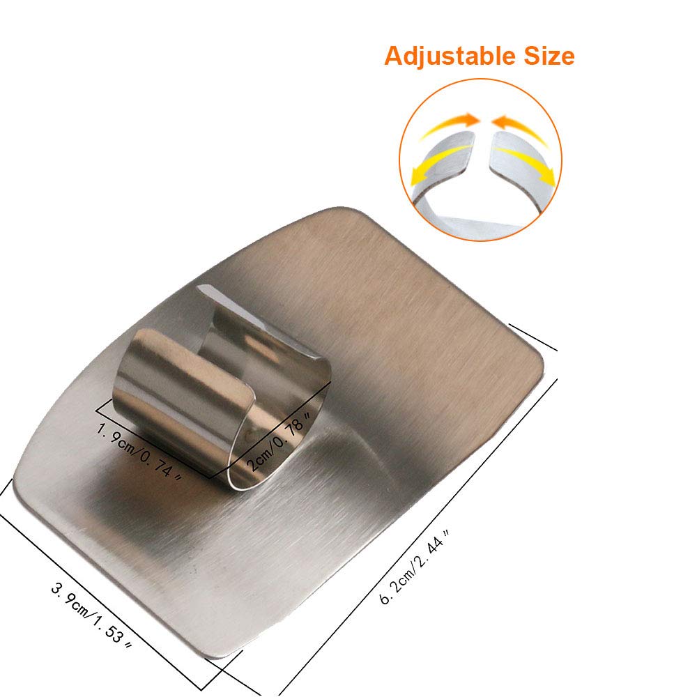 SLXDEX 2 Pcs Finger Guard for Cutting aid, Kitchen Tool, Stainless Steel Knife Protector, Adjustable Hand Protect Fingers, Avoid Hurting, Slicing and Chopping, Silver