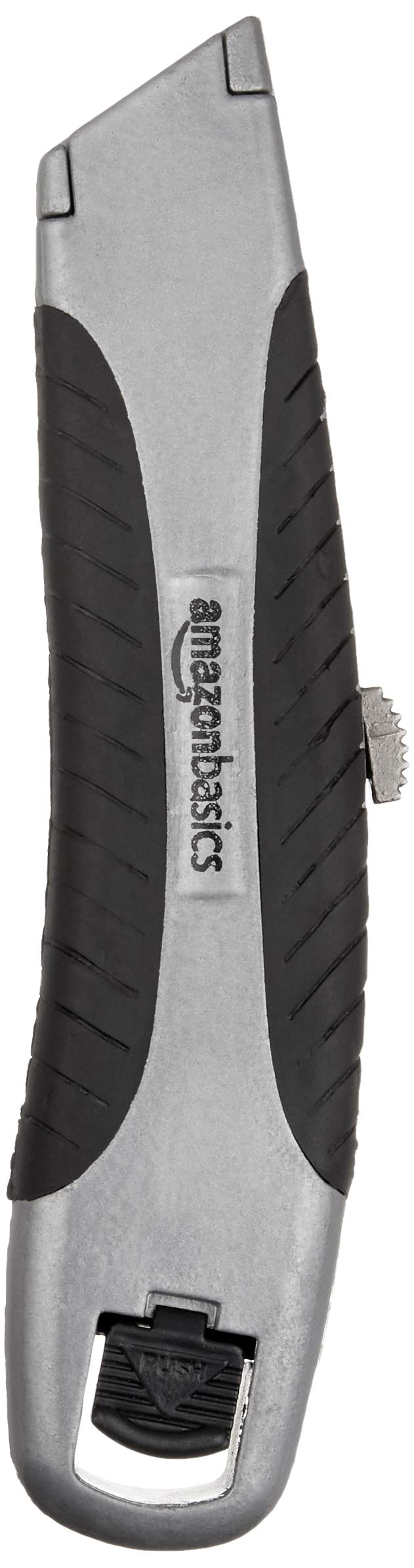 Amazon Basics Soft Grip Retractable Utility Knife with 3 Blades, Black/Silver