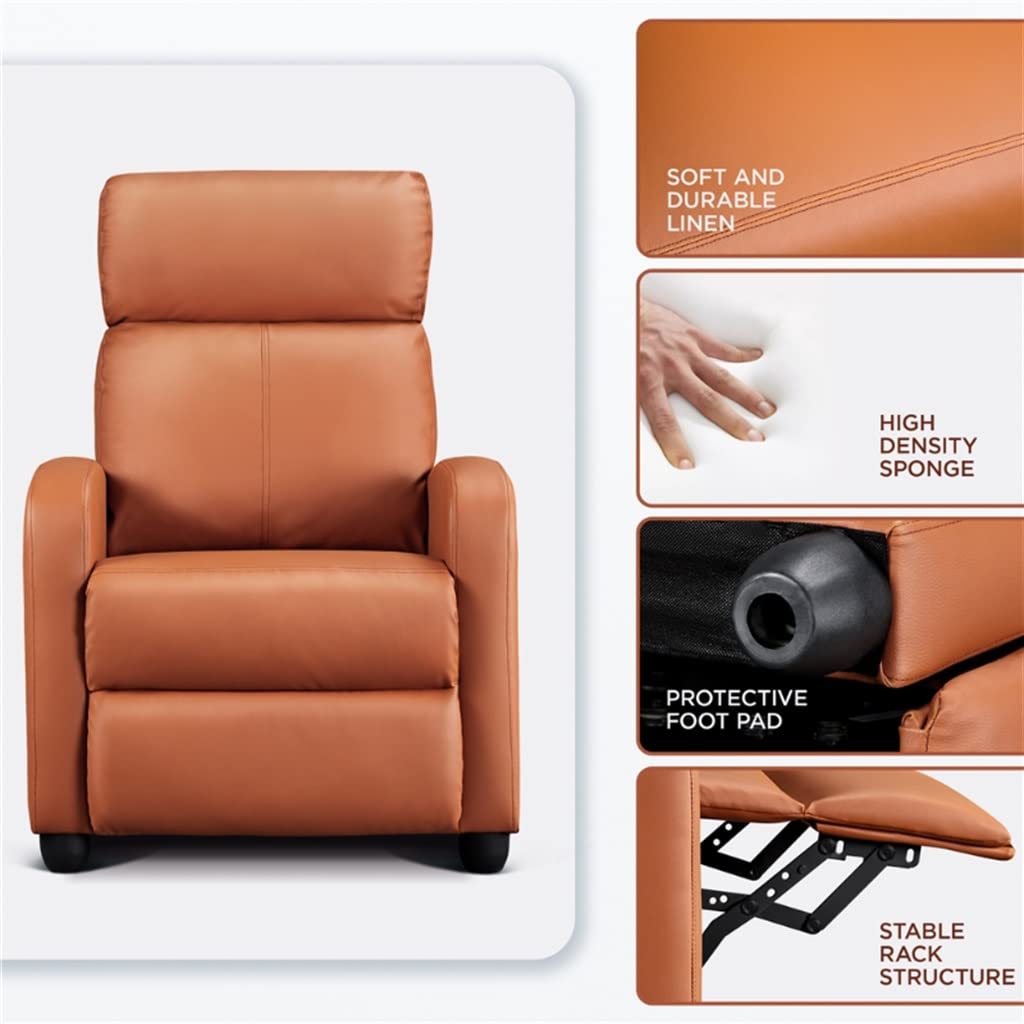 ADUH Faux Leather Push Back Theater Recliner Sofa Waterproof Leisure Lazy Single Sofa for Living Room Bedroom