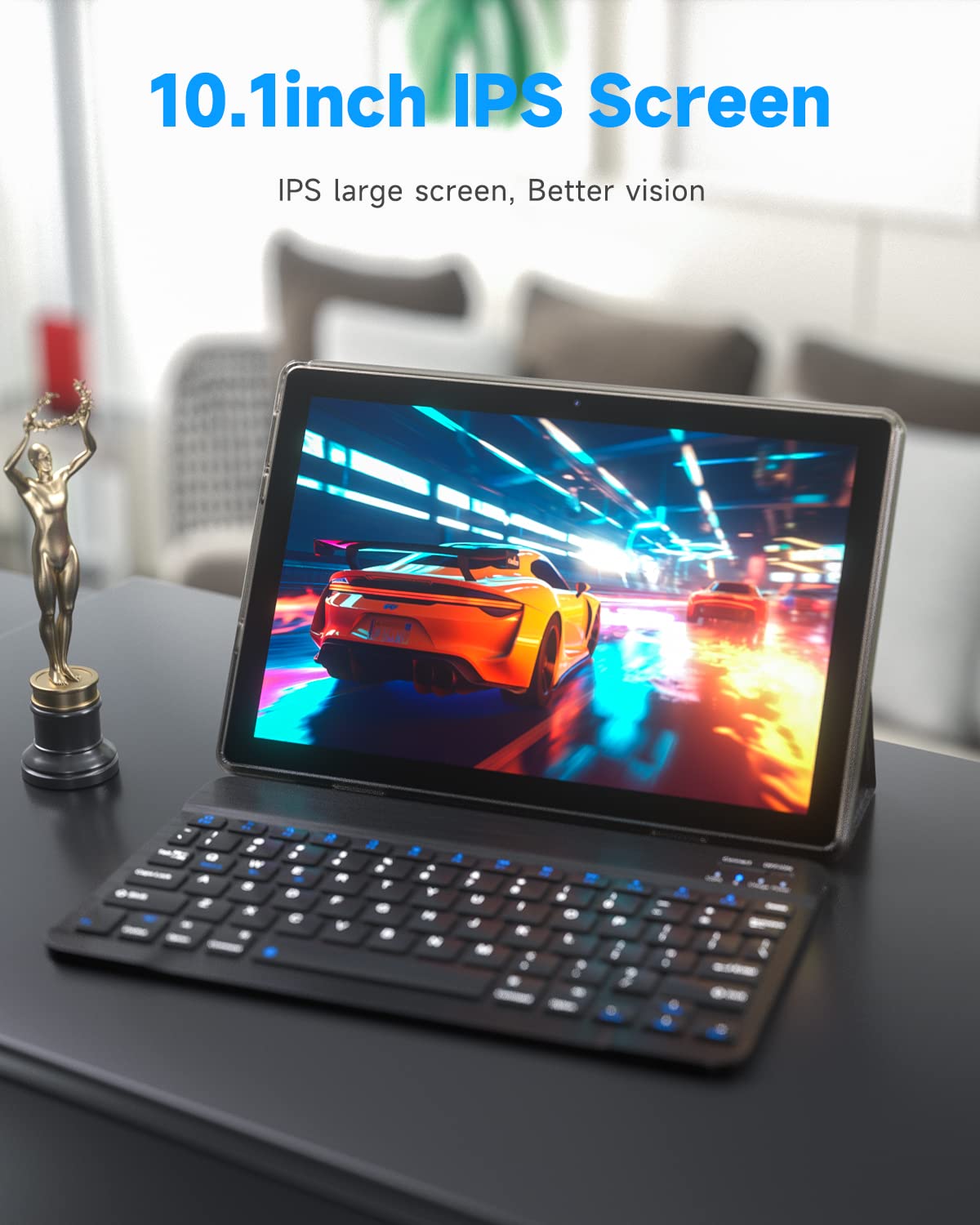 Android Tablet 10 Inch Tablets, 2 in 1 Tablet With Keyboard Include Mouse Case Stylus Tempered Film 5G Wifi Wifi6 128GB ROM+6GB RAM 10 IN IPS 8MP Camera 6000mAh Battery 10.1" FHD Android 11 Tab Black