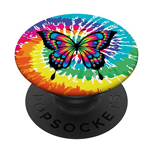 Rainbow Butterfly Gift For Women Girls Teens Tie Dye PopSockets PopGrip: Swappable Grip for Phones & Tablets