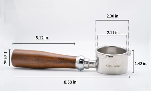 CittaLalage Coffee Espresso 304 Stainless Steel & Wooden Bottomless Portafilter 3 Ears 51mm with Filter Basket (14-18g double shots) Fits for Delonghi Coffee Machine EC680/EC685, SMEG & EUPA