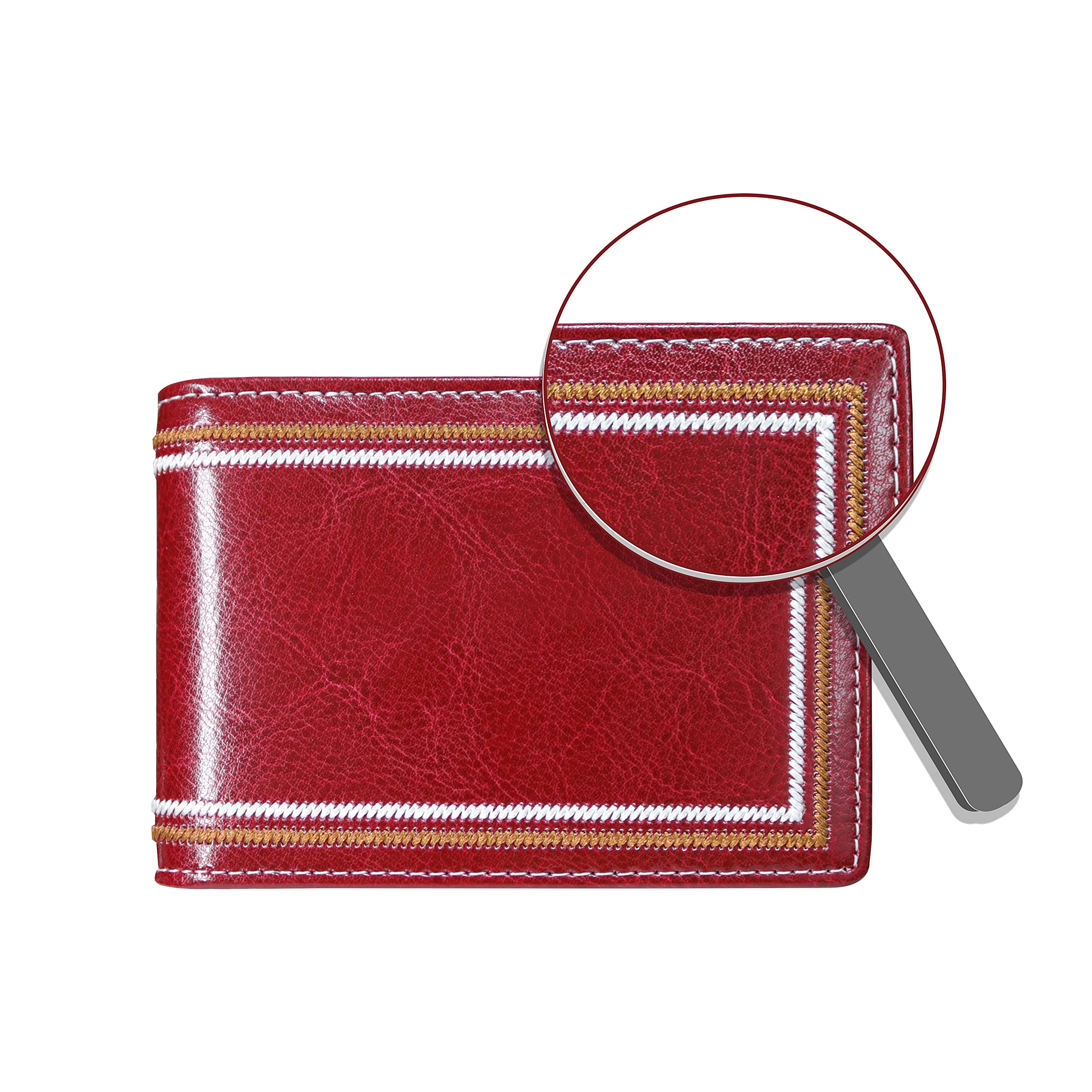 IamaCos Women Bifold Wallet Compact Artificial Leather Wallets RFID Blocking Credit Card Holder 4 Card Slots 3 ID Windows Red