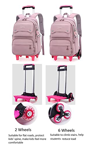 Rolling Backpack for Boys and Girls with Wheels Solid Color Kids Wheeled Bookbag Trolley School Bag for Women