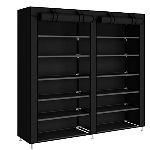 ACCSTORE Shoe Rack 6-Tier Shoe Storage Hode up to 36 Pairs Shoes with No-Woven Fabric Cover,Black