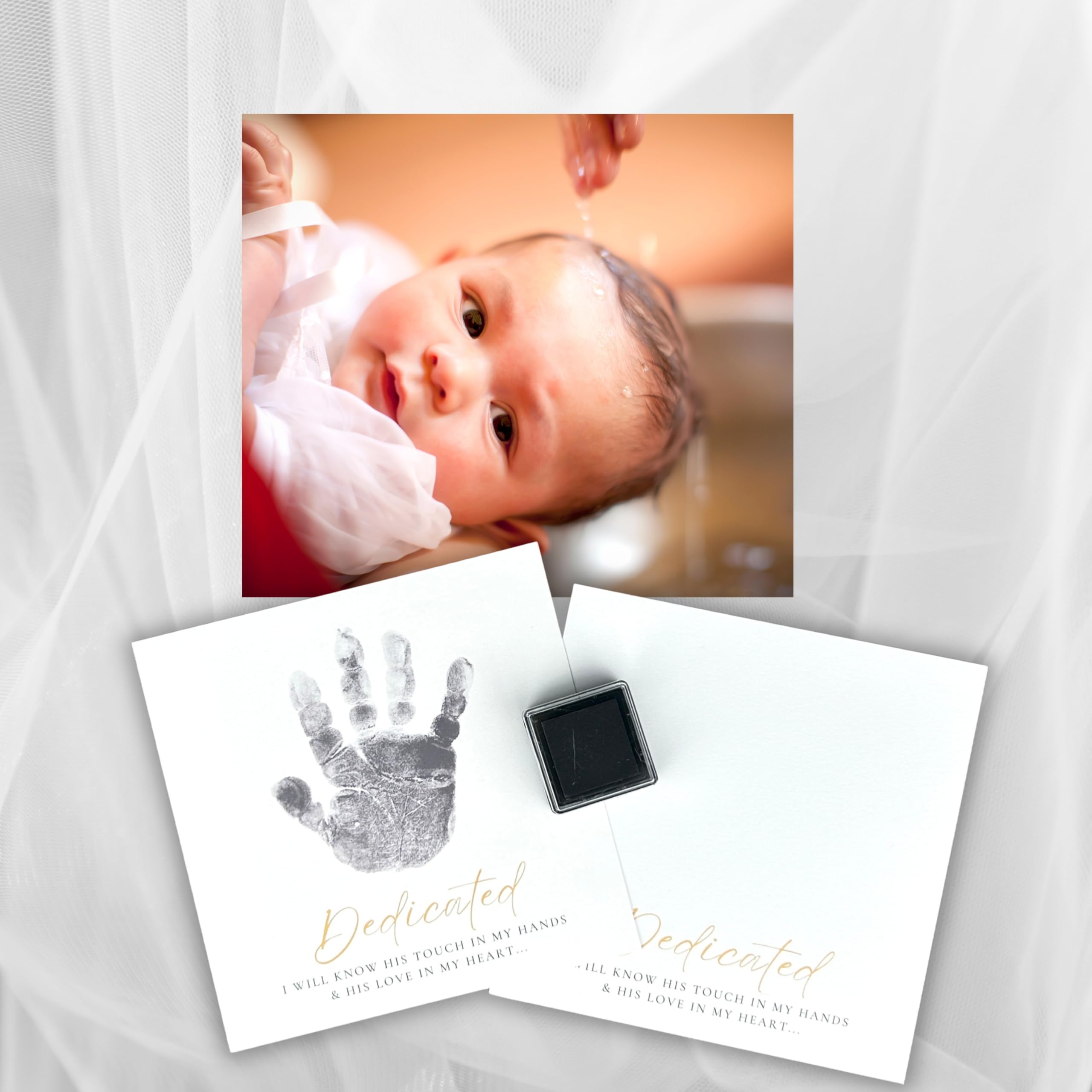 The Grandparent Gift Company- White Shadowbox Frame 6 x 6 Table or Shelf Frame with “Dedicated” Sentiment- Baby Handprint Dedication Gifts