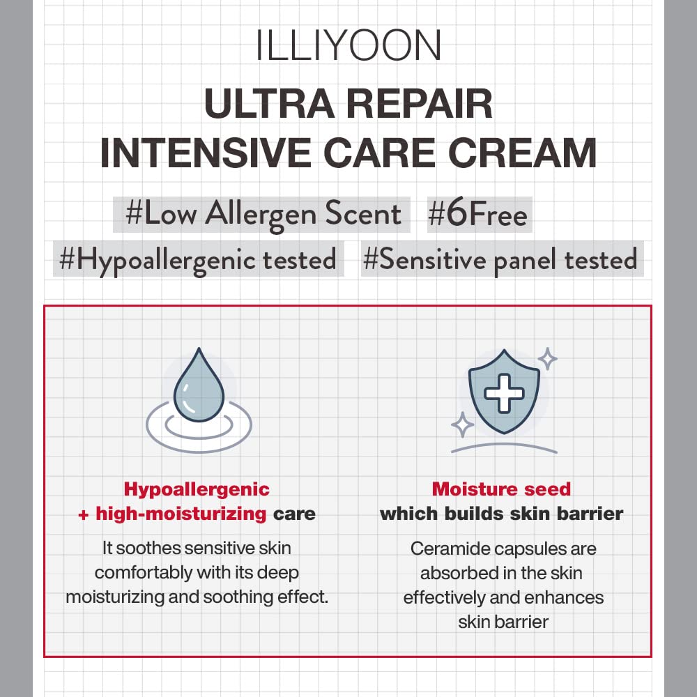 Illiyoon Ultra Repair Intensive Care Cream - Moisturizing Lotion for Face and Body, Enhancing Moisture Barrier, Moisturizer for Dry and Sensitive Skin, 6.76 Fl Oz (200ml)