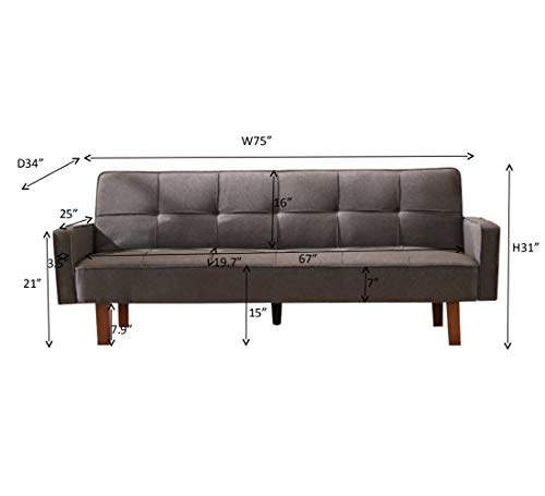 Anwickhomk 72" Convertible Folding Sofa Bed Futon,Modern Linen Fabric Sleeper Loveseat with 2 Pillows & Solid Wood Legs,Small Couch Bed Recliner Sofa for Living Room Apartment Office (Grey)