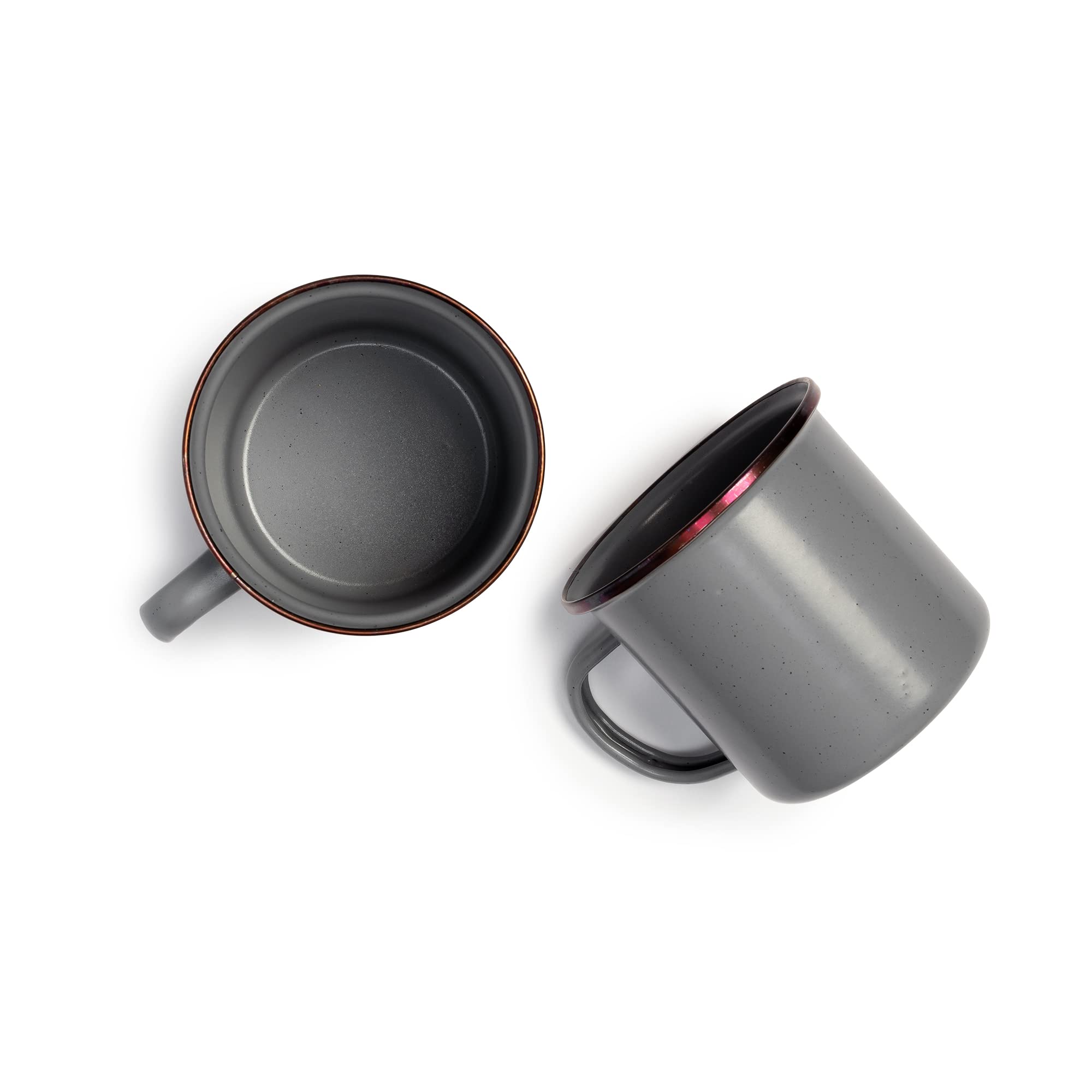 Barebones Enamel Cup - Enameled Steel Mug Set of 2 14-oz - Stainless Steel Rim for Camping and Outdoor Use- Slate Gray