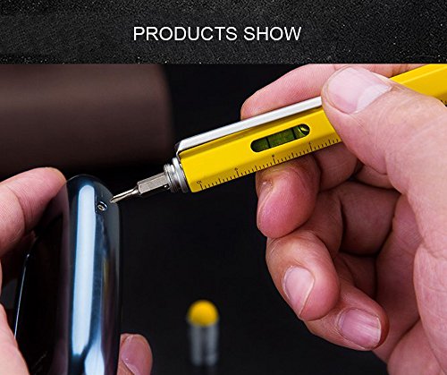 Multi-word 6 in 1 Multi Function Tool Ballpoint Pen with Ballpoint, Ruler, Screwdriver, A Flat Head, Touch-Screen Pen, Levelgauge (2PCS Yellow)