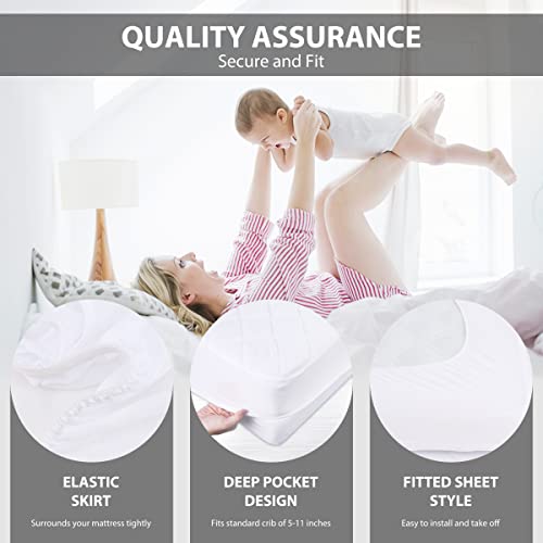 Ruili Bamboo Waterproof Crib Mattress Protector, 2 Pack Quilted Fitted Breathable Toddler Baby Mattress Cover, Organic Bamboo Soft Crib Mattress Pad, White (52x28 Inches)