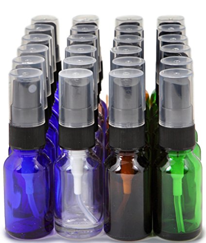 Vivaplex, 24, Assorted Colors, 15 ml (1/2 oz) Glass Bottles, with Black Fine Mist Sprayer's