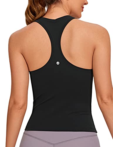 CRZ YOGA Butterluxe Racerback Workout Tank Tops for Women Sleeveless Gym Tops Athletic Yoga Shirts Camisole Black Medium