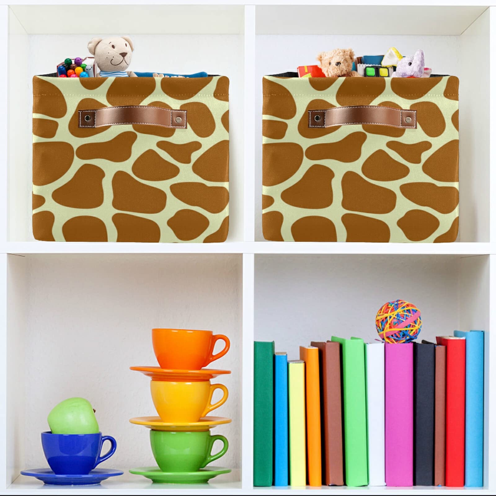 AUUXVA Giraffe Print Seamless Pattern Storage Bin Canvas Toys Storage Basket Bin Large Storage Cube Box Collapsible with Handles for Home Office Bedroom Closet Shelves,1 pc