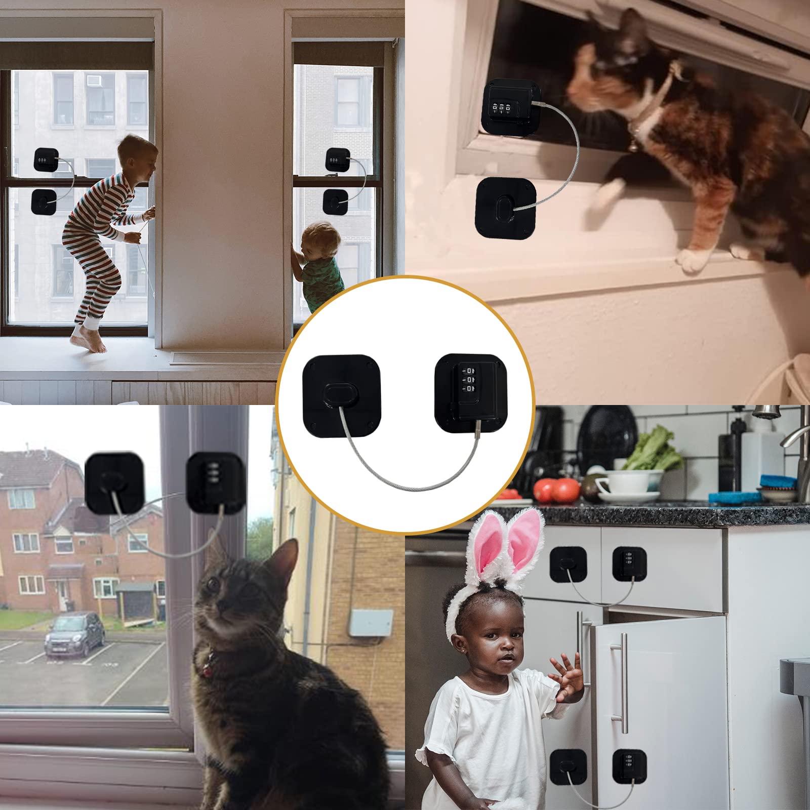 AYKBES 3 Pack Fridge Lock Combination for Babies, Heavy Duty Refrigerator Door Lock for Toddlers, Freezer Lock Kids Proof with Strong Adhesive for Cabinet, Window, Drawers, Toilet Lid(3 Pack Black)