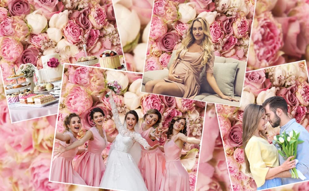 KonPon 8x8ft Flowers Backdrop Rose Floral Party Wedding Backdrops for Photography Baby Shower Marriage Photo Backdrop for Studio Props KP-156