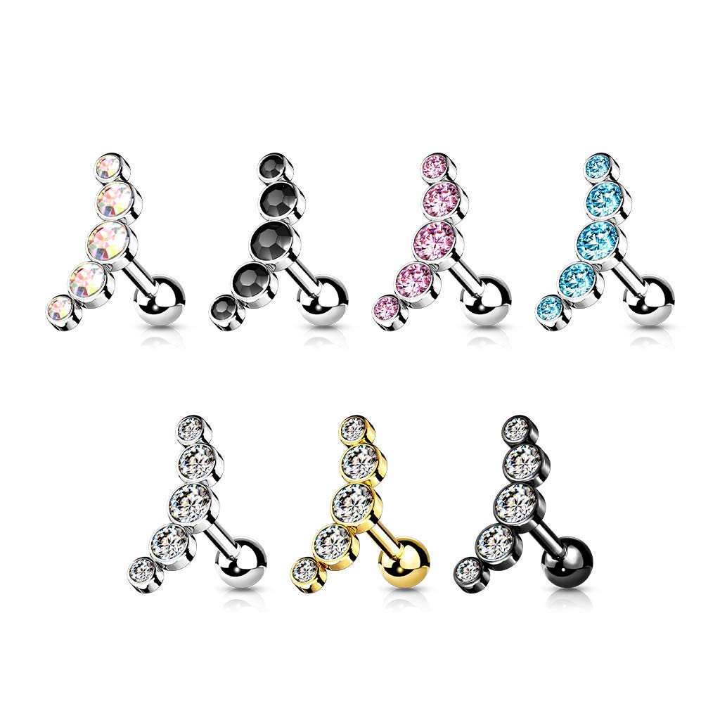 Amelia Fashion 16 Gauge 5-Round Gem Set Curve Top 316L Surgical Steel Cartilage Barbell Studs (Aurora Borealis)