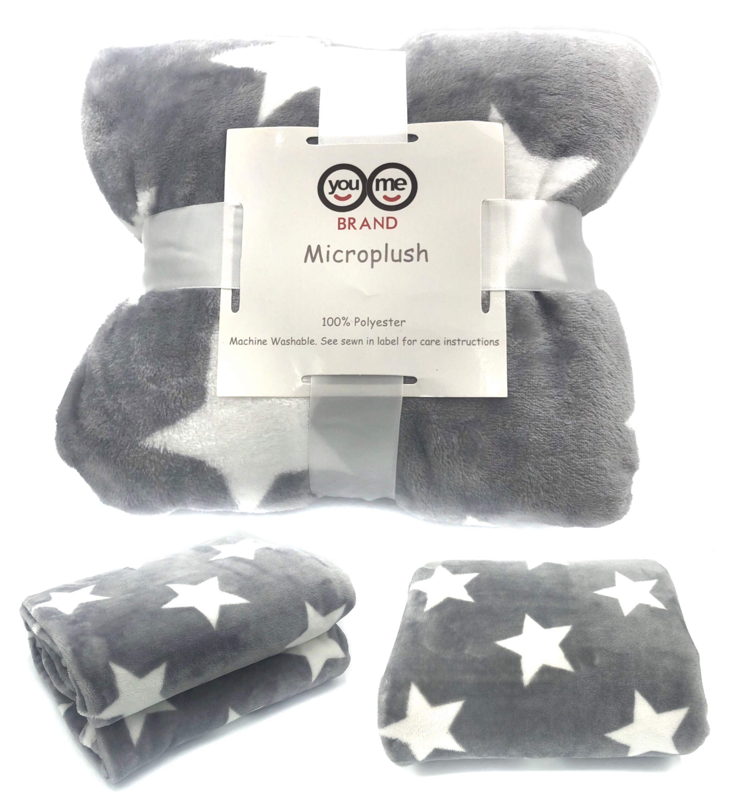 Baby Blanket - Super Soft Blanket for Girls & Boys. Large Blanket (34.5"x47") Warm Throw Blanket for Cribs & Strollers, Receiving Blanket, Gray with White Star Blanket