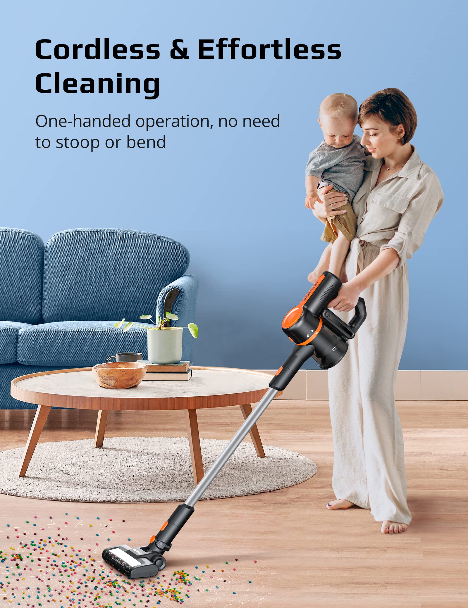 Aspiron Cordless Vacuum Cleaner Stick Vacuums & Electric Brooms, 1, Orange